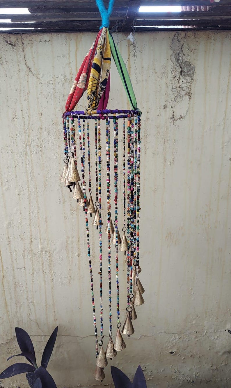 Beaded Wind Chime With Tin Bells, Bohemian Decor, 34 Inch - Etsy