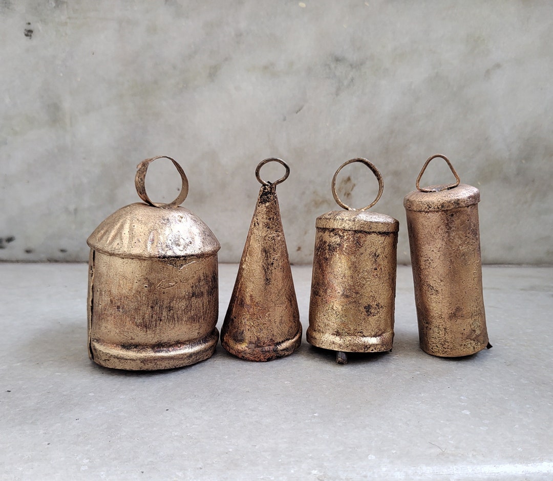 Rustic Iron Cow Bells, Handmade Antique Gold Finish, Set of 4 - Etsy