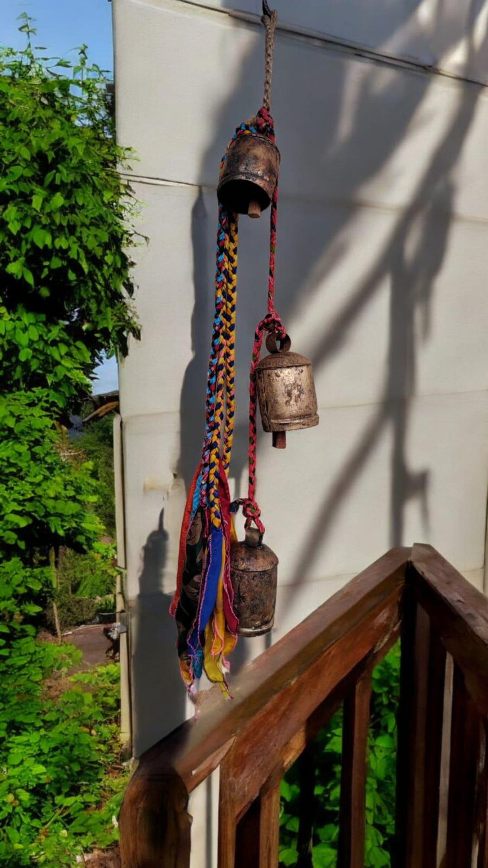 Rustic Cow Bell Wind Chime, Recycled Sari Fabric, Bohemian Decor - Etsy
