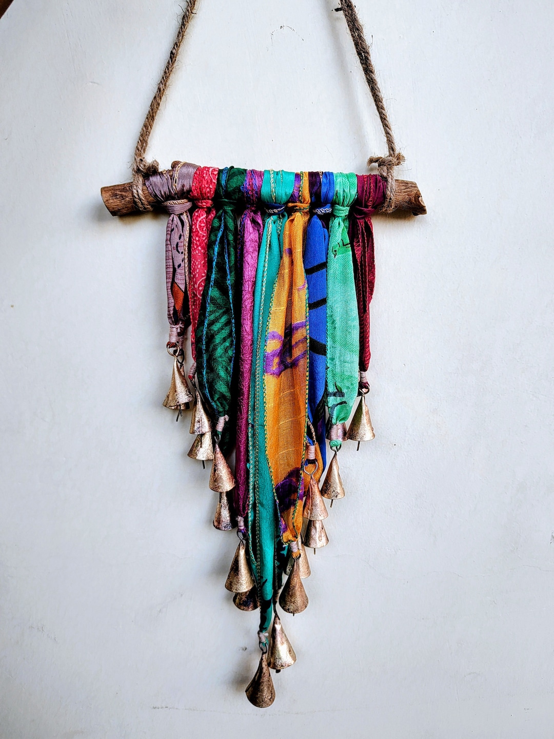 Recycled Silk Sari Wind Chime, Boho Hippie Bell Mobile - Etsy
