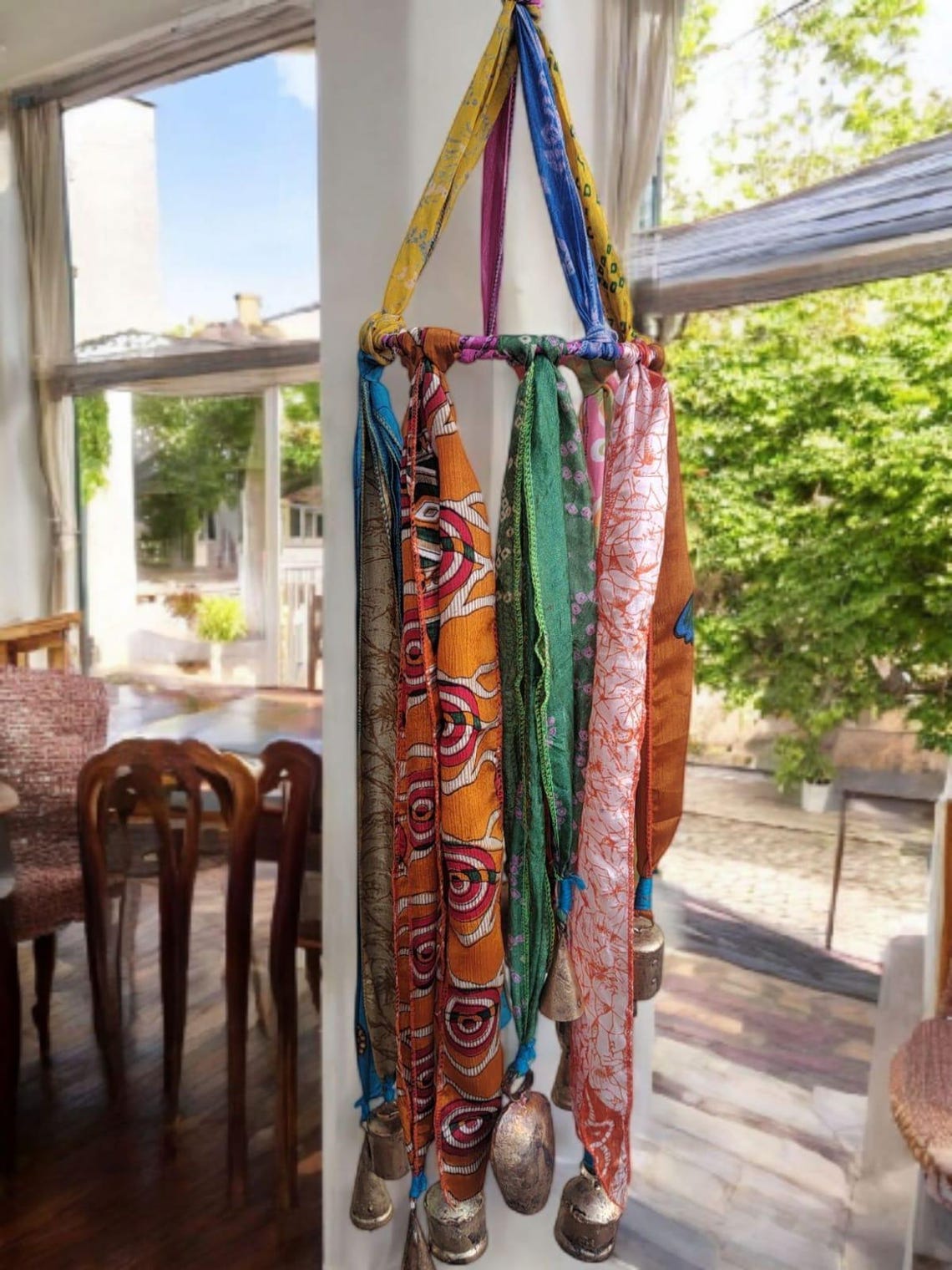 Old Silk Sari Fabric Bohemian Theme Wind Chime Bells Decoration for ...