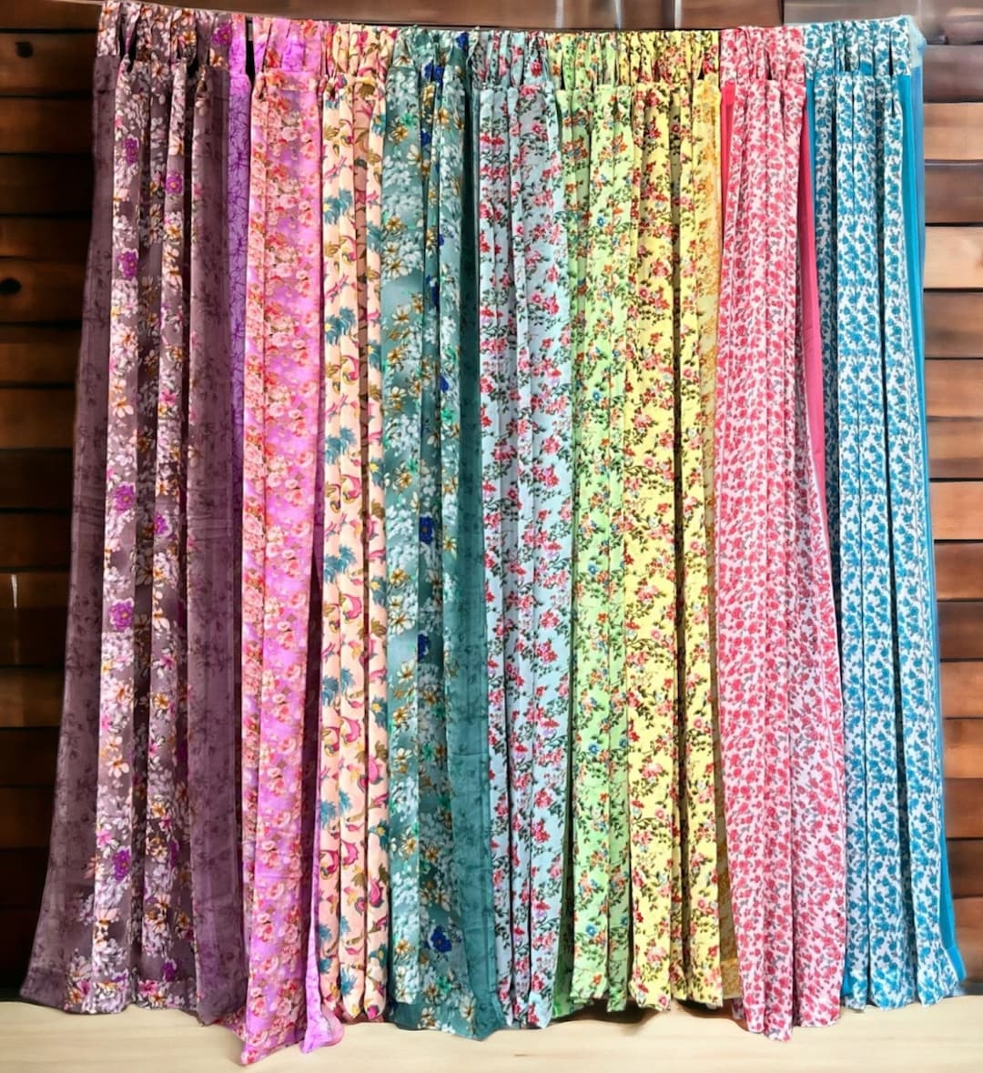 Hippie Hippy Boho Silk Curtain Panels , Rainbow Floral Drapes Bohemian ...