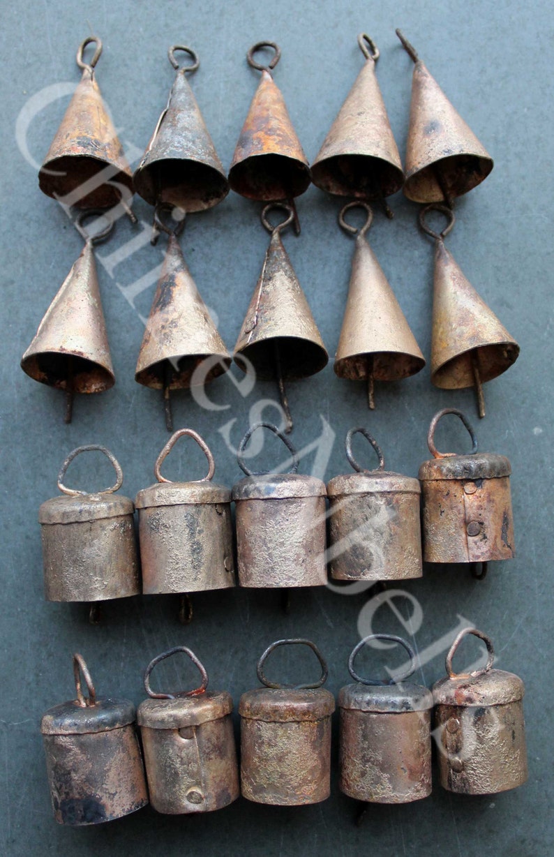 Recycled Iron Rustic Tin Bells 2" Height Bronze Color Wind Chime Bells ...