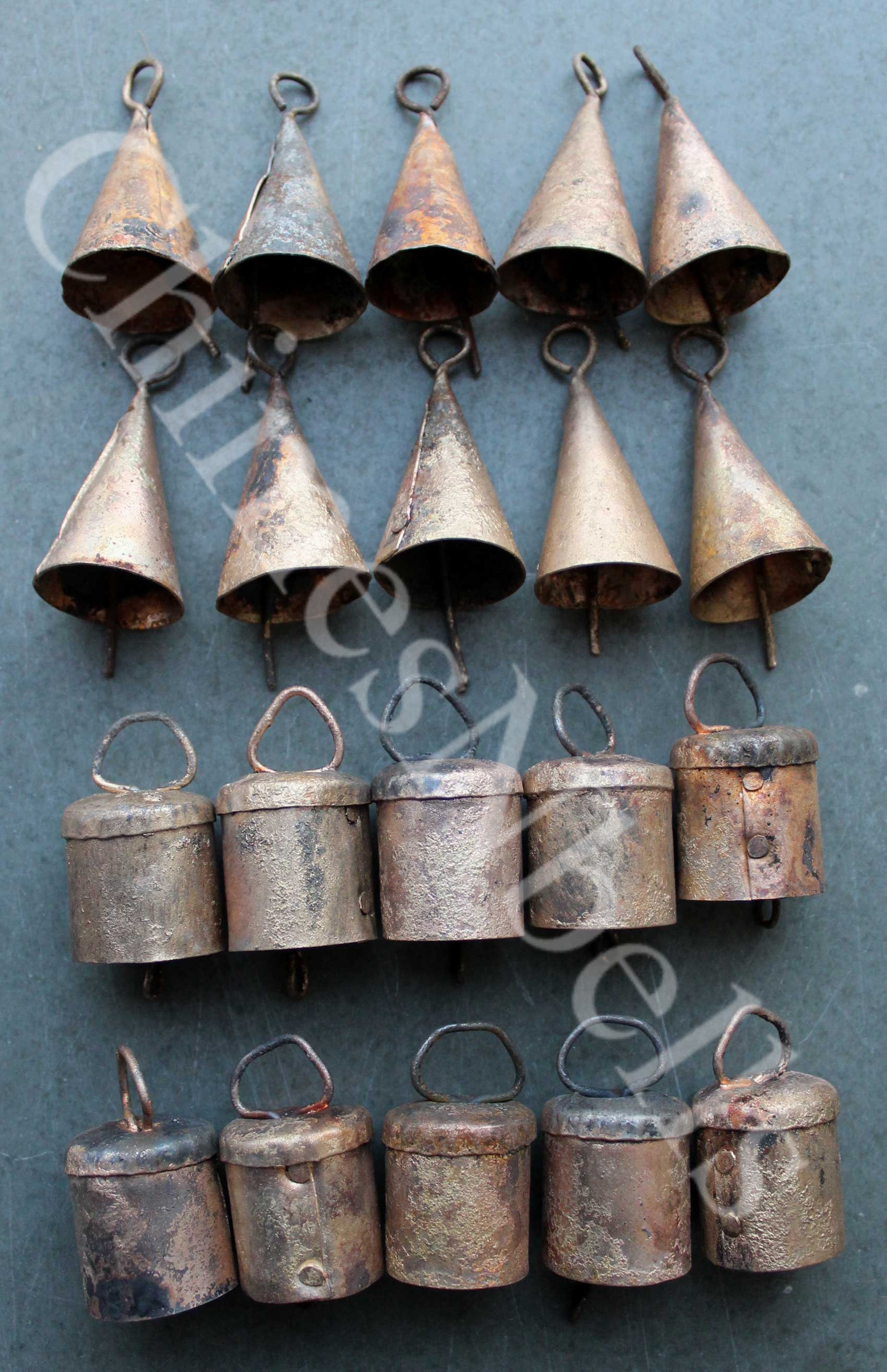 Recycled Iron Rustic Tin Bells 2" Height Bronze Color Wind Chime Bells ...