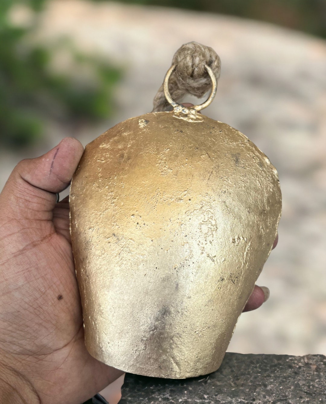 4 Rustic Dome Cow Bells, Mongolian Style, Antique Gold Finish, Jute ...