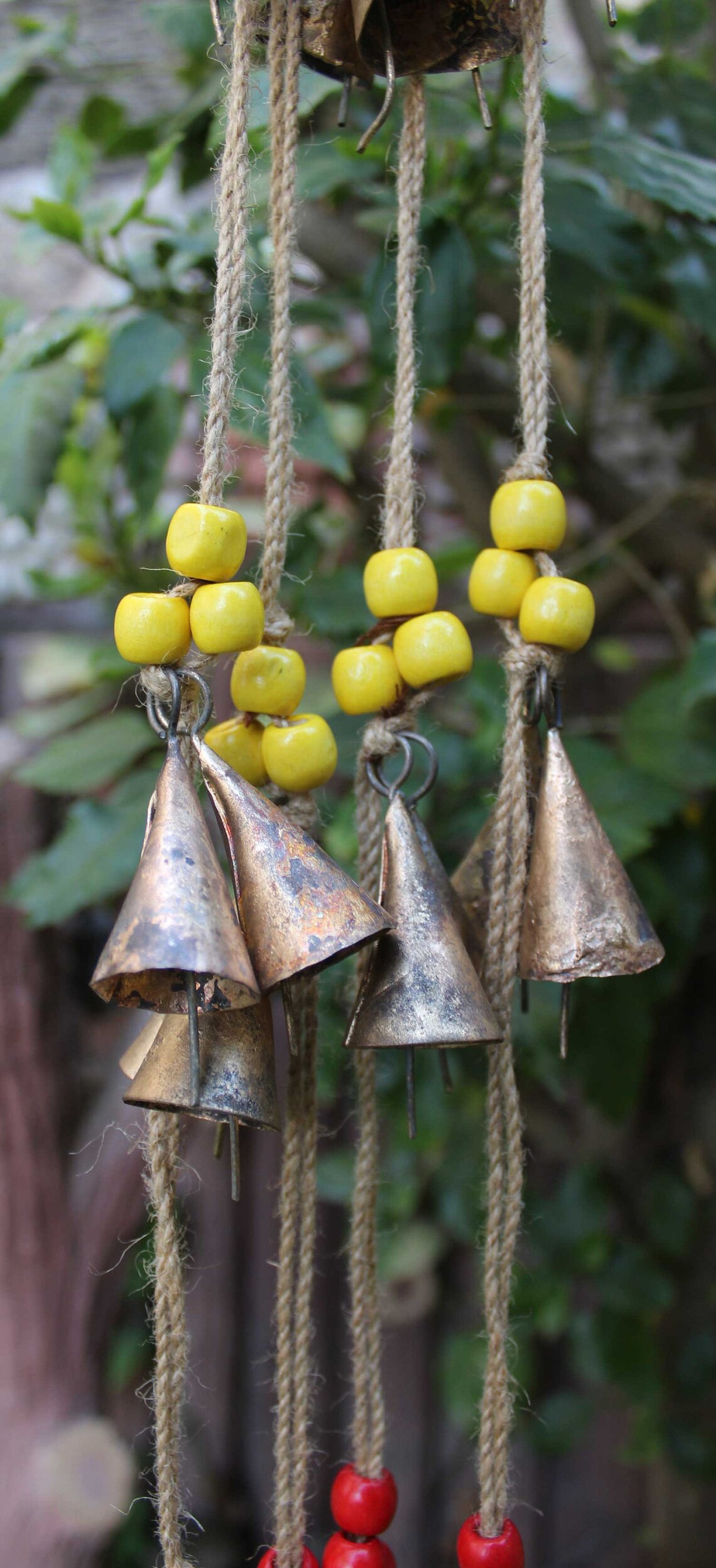 7 Vintage Cone Shape Tin Bells Hanging Chime Mobile String - Etsy