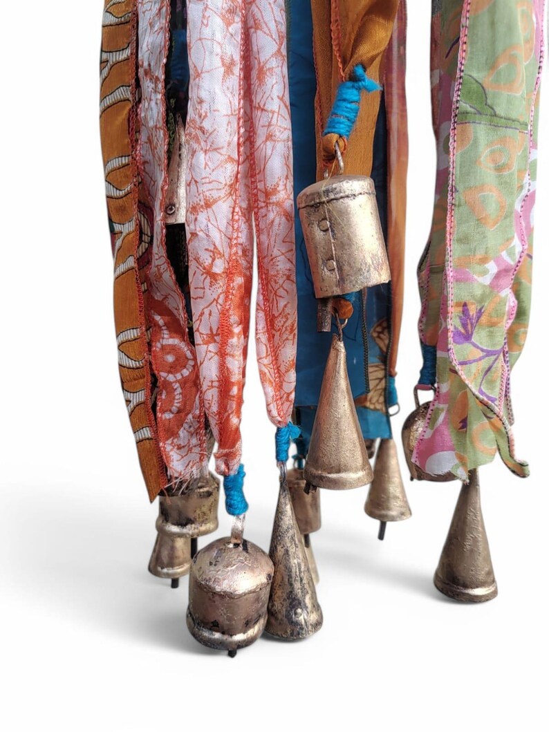 Old Silk Sari Fabric Bohemian Theme Wind Chime Bells Decoration for ...