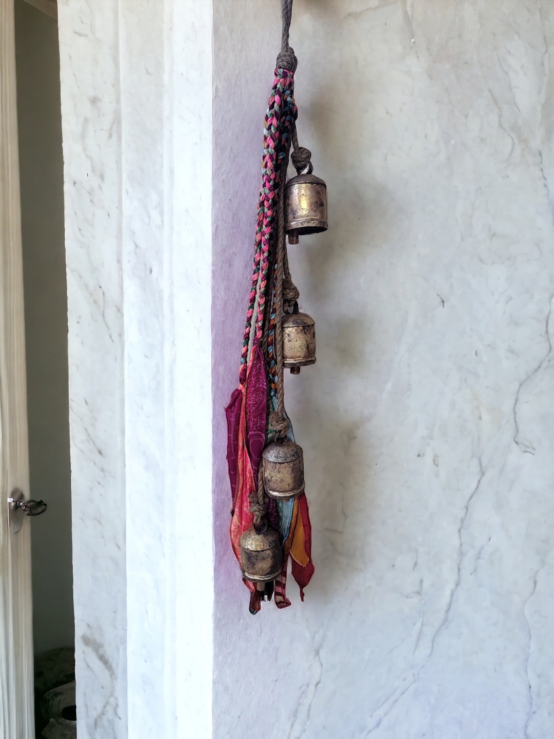 Iron Metal Giant Cow Bells Harmony Bell Wind Chimes With Old Sari ...