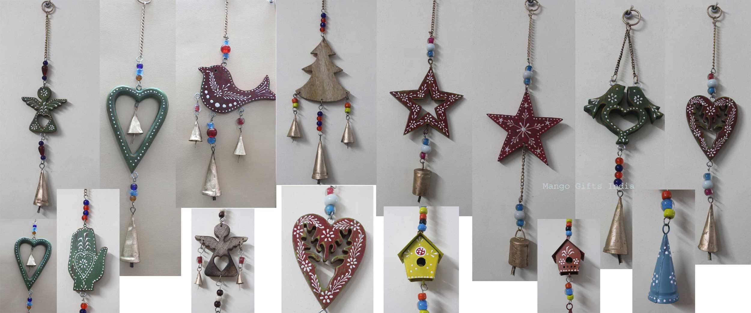 Handmade Wooden Decorative Bells Hangings X Mas Ornaments Assorted ...