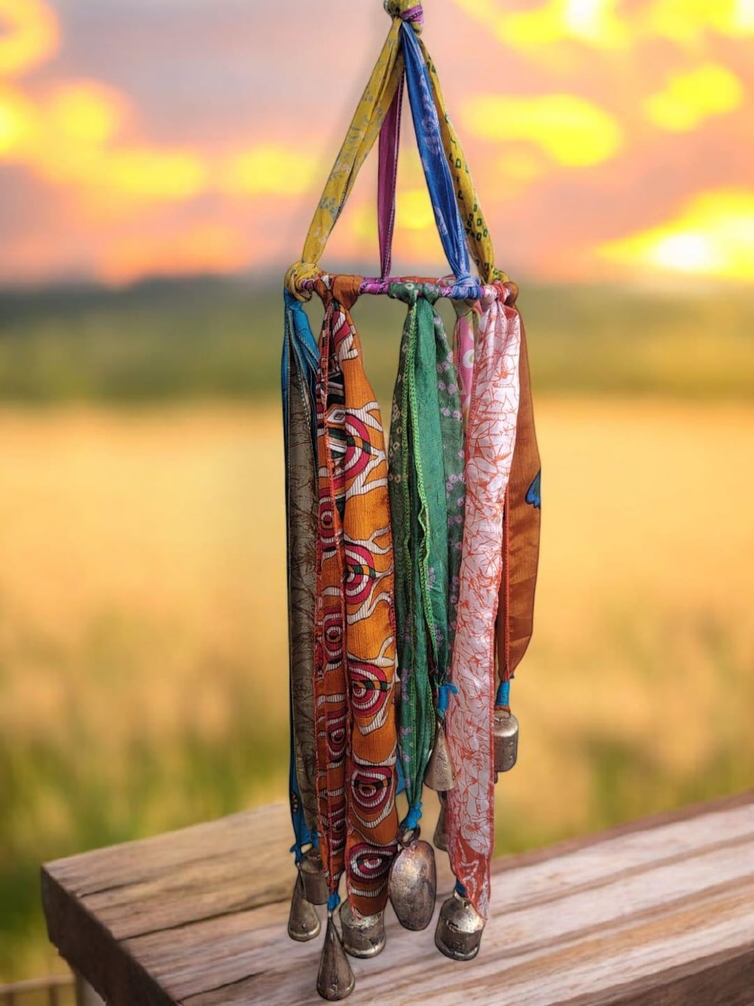 Old Silk Sari Fabric Bohemian Theme Wind Chime Bells Decoration for ...