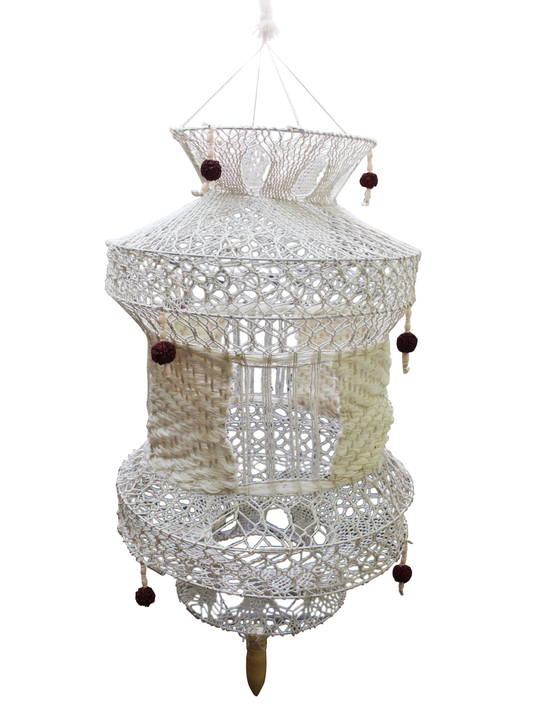 Handmade Crochet Ceiling Lamp Ivory Color Lantern Decoration Boho ...