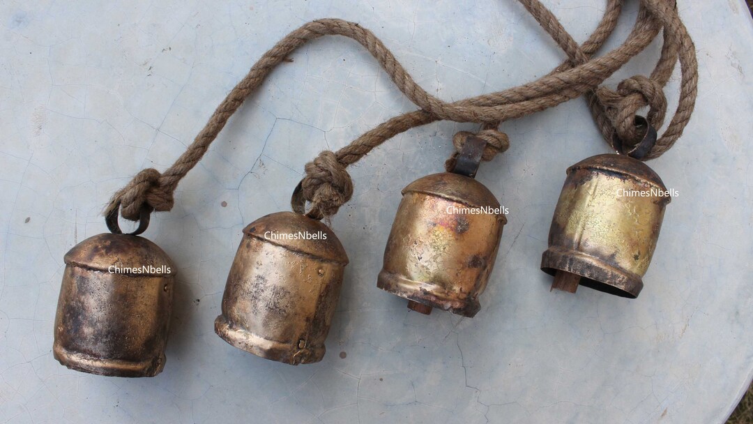 Rustic Metal Cow Bells, Antique Gold Finish, Garden Decor (90 Cm) - Etsy