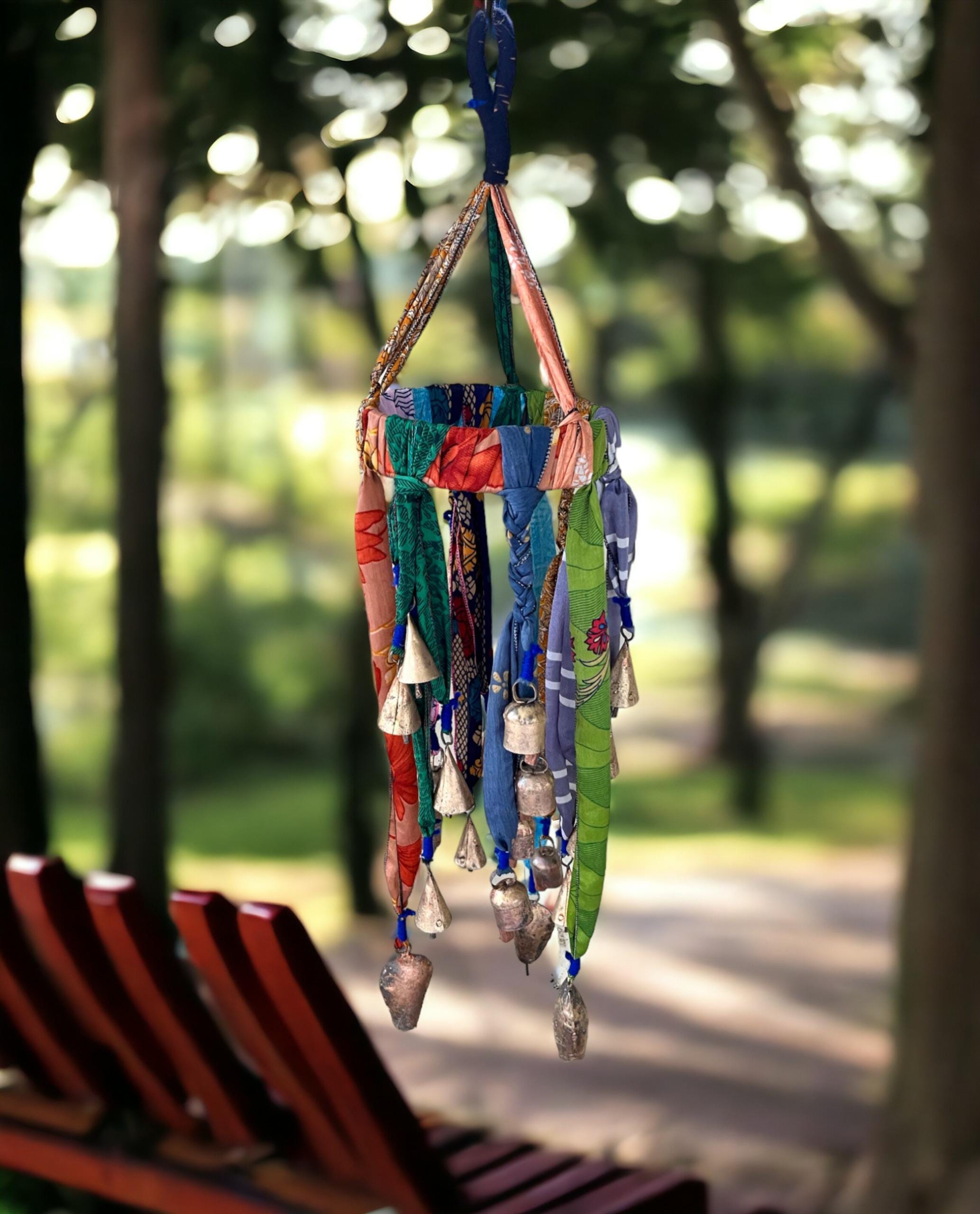Old Silk Sari and Tin Bells Bohemian Theme Wind Chime Bells Decoration ...