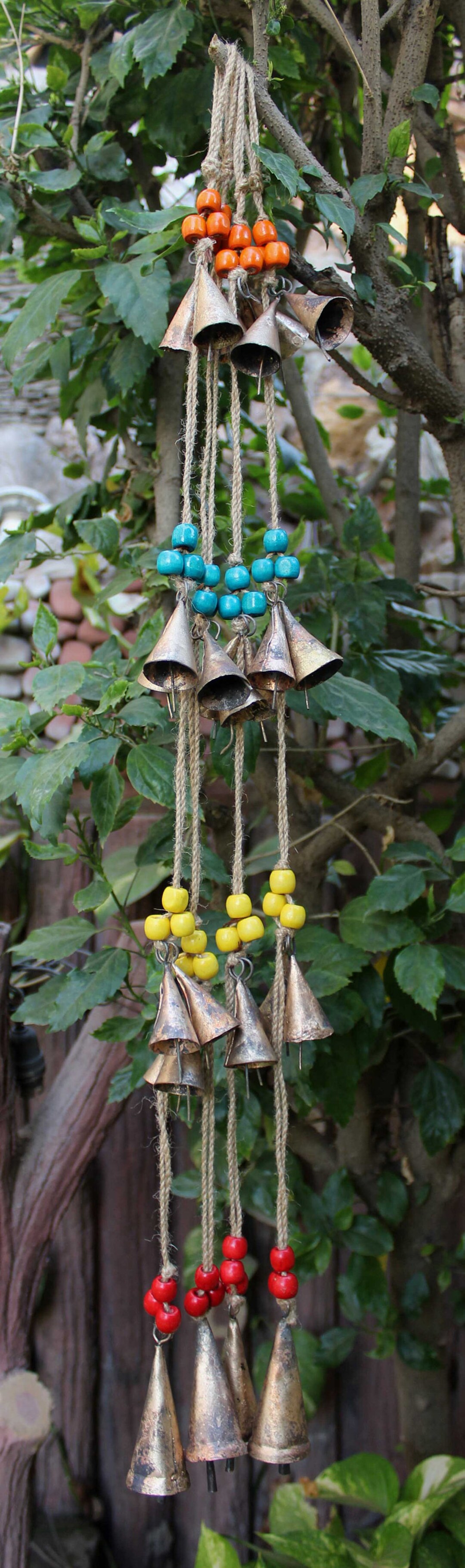 7 Vintage Cone Shape Tin Bells Hanging Chime Mobile String Decoration ...