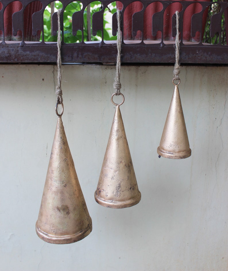 Recycled Iron Vintage Rustic Cone Shape Bells With Jute Hanger - Etsy