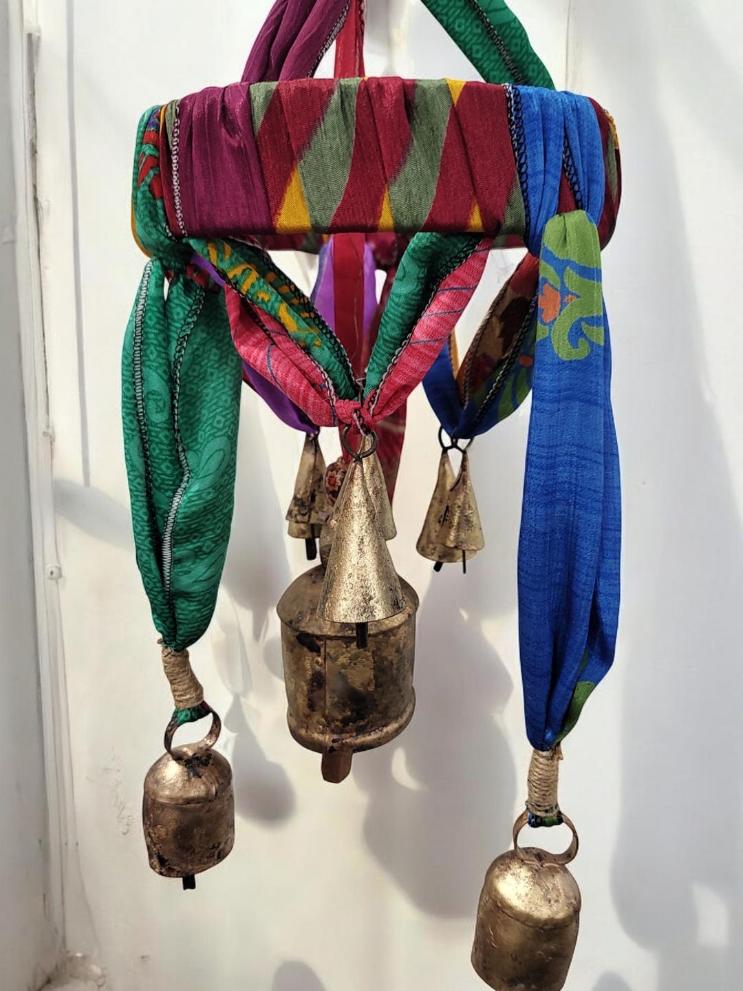 Old Silk Sari and Tin Bells Bohemian Theme Wind Chime Bells Decoration ...