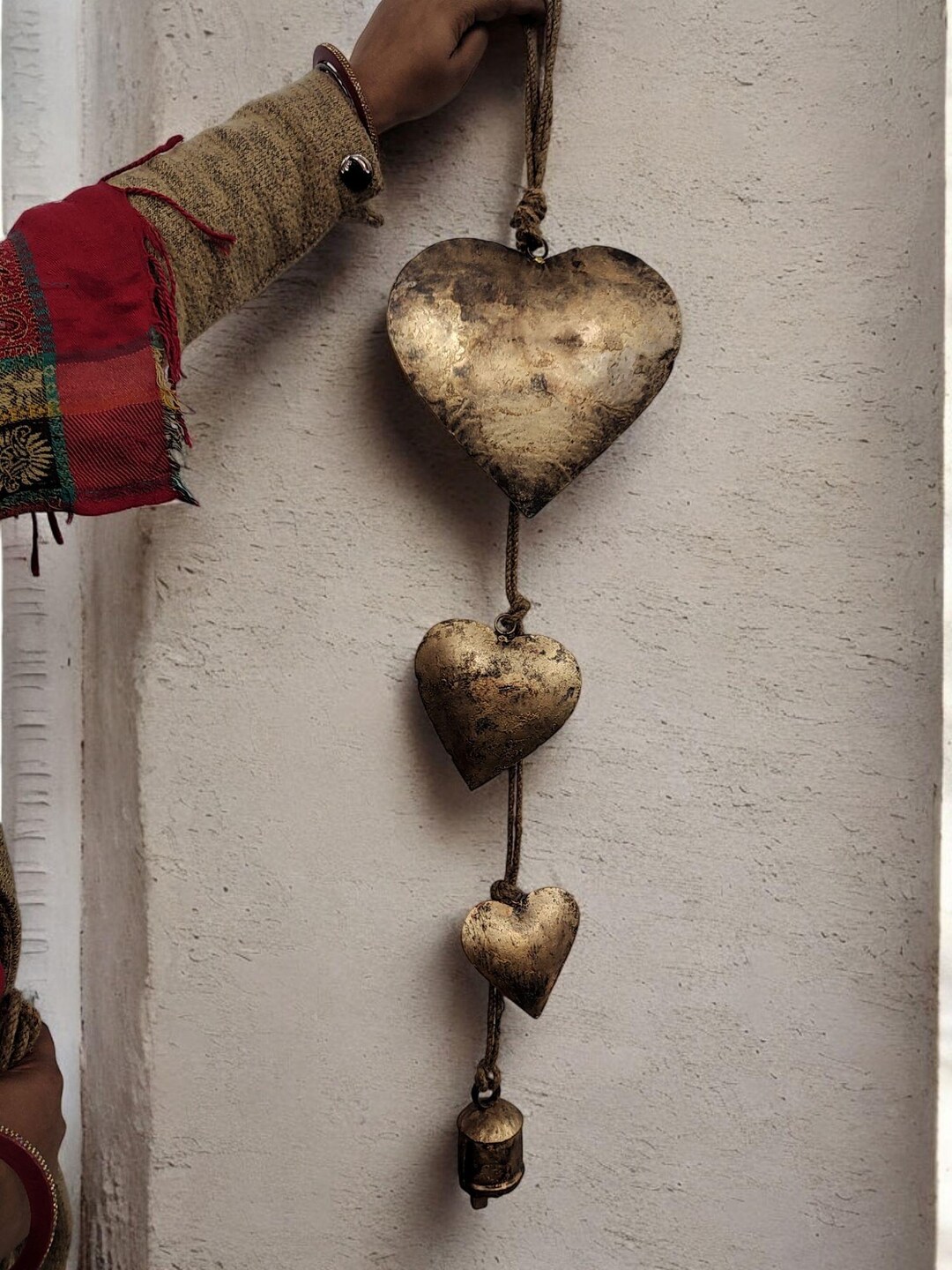 Recycled Iron 3 Metal Heart Love Bells Hanging Chime Decoration Love ...