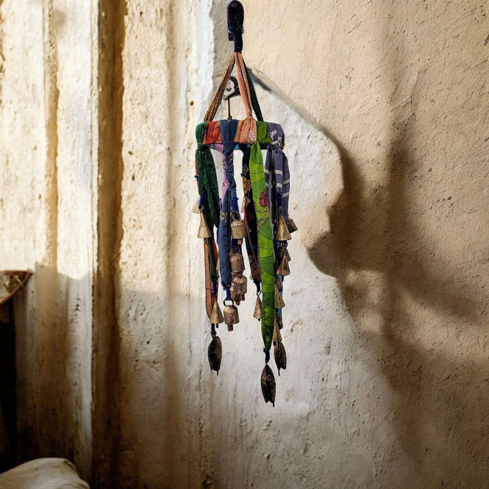 Old Silk Sari and Tin Bells Bohemian Theme Wind Chime Bells Decoration ...