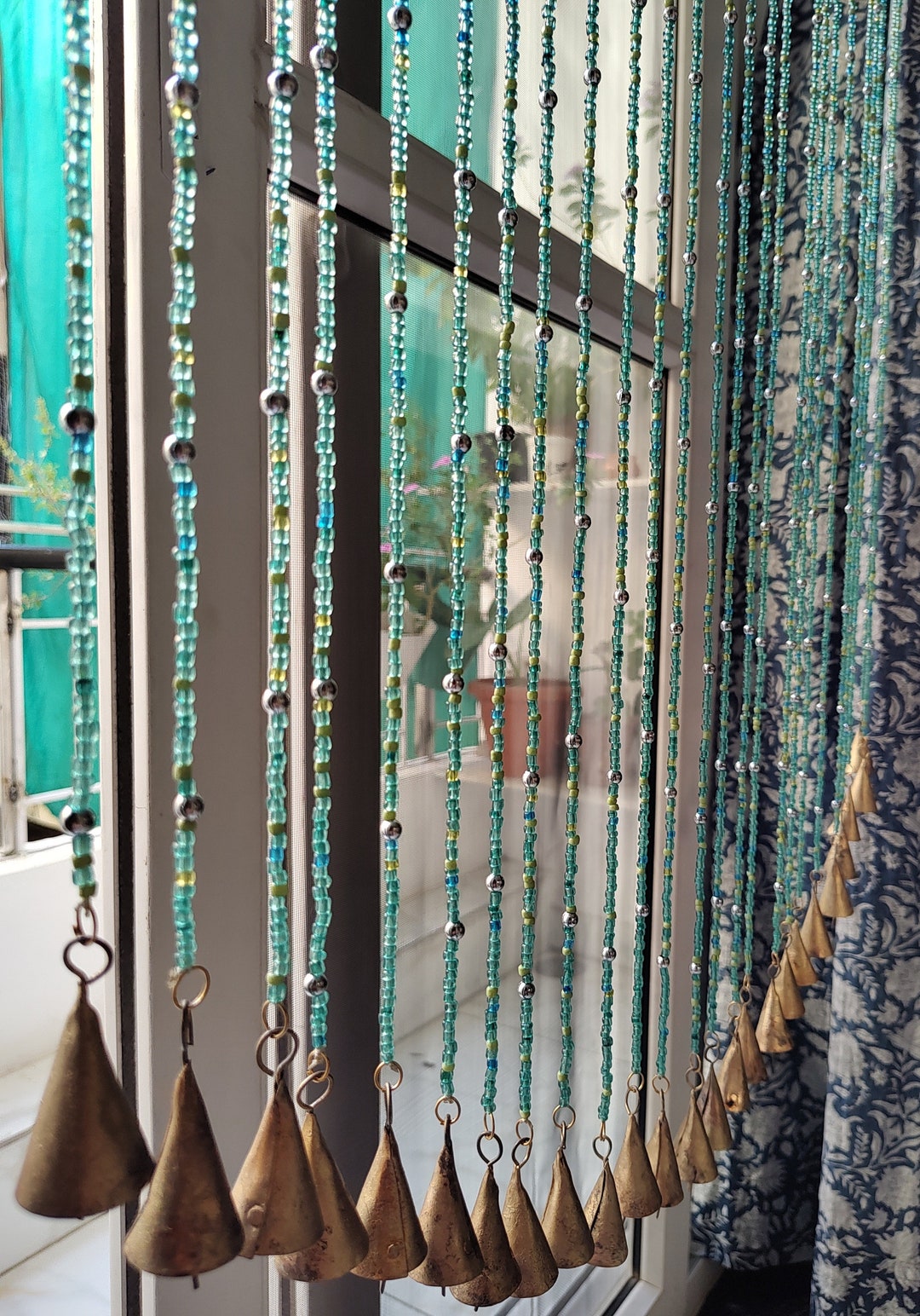 Bohemian Hippy Beaded Curtain for Doorways Green Colour Glass Beads ...