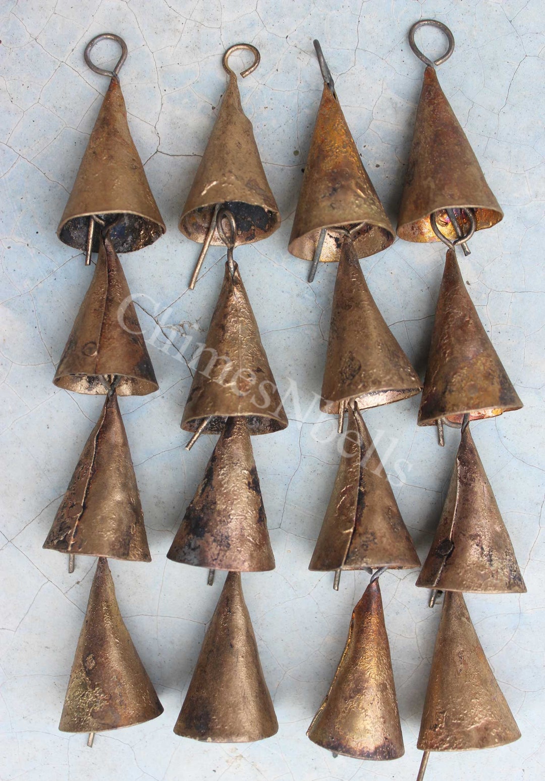 150 Pc Triangle Cone Shape Brass Tin Bells Supply Windchime Vintage ...