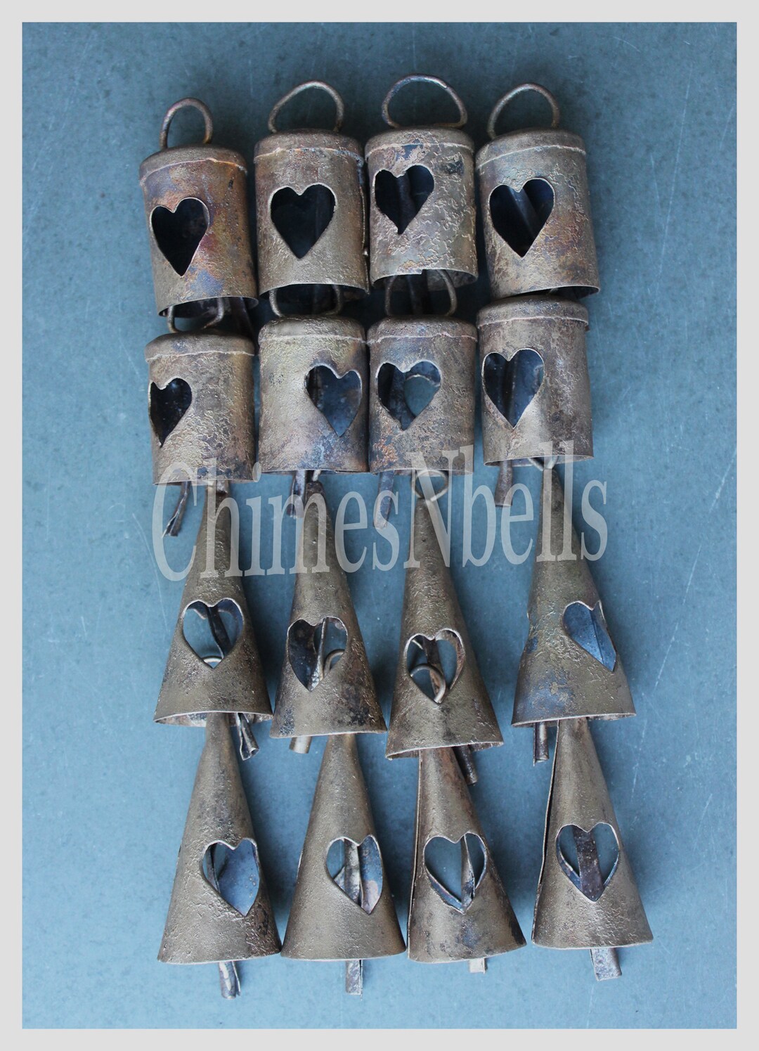 Rustic Iron Heart Tin Bells Bronze Color 16 Pieces Lot 2.75" Inches ...