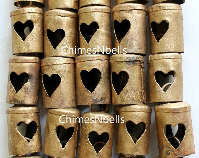 2.5 Inches Rustic Gold Heart Bells Collectibles Metal Tin Bells Rustic ...