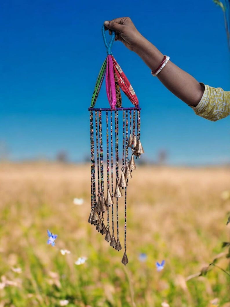 Beaded Wind Chime With Tin Bells, Bohemian Decor, 34 Inch - Etsy