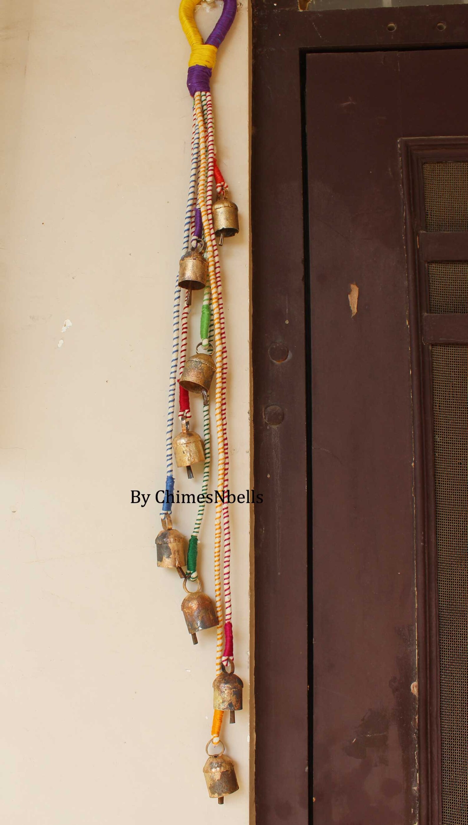 8 Vintage Iron Tin Rustic Bells Hanging Chime Mobile String - Etsy