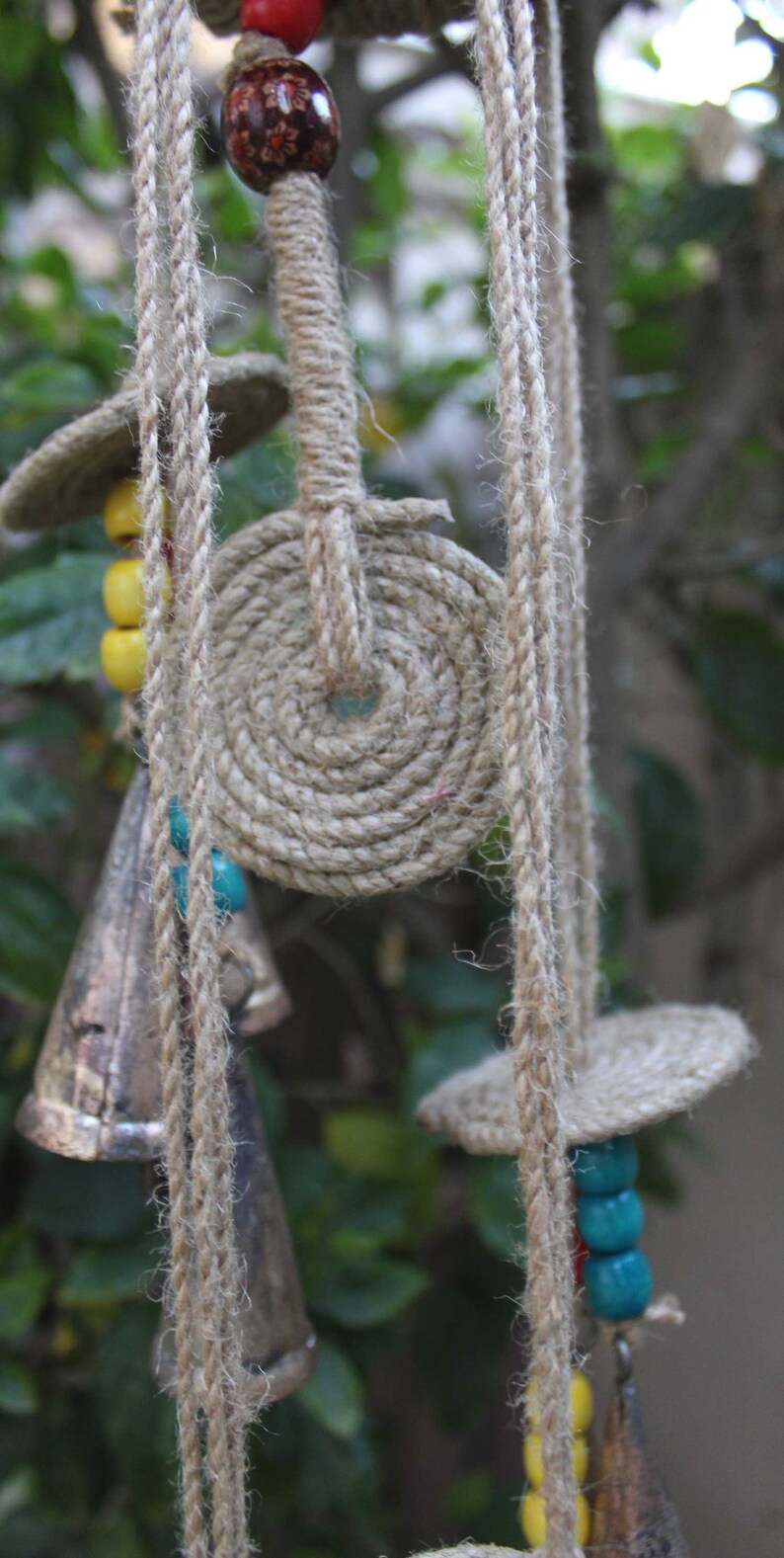 12 Vintage Tin Bells Jute Windchime Garden Outdoor Indoor | Etsy