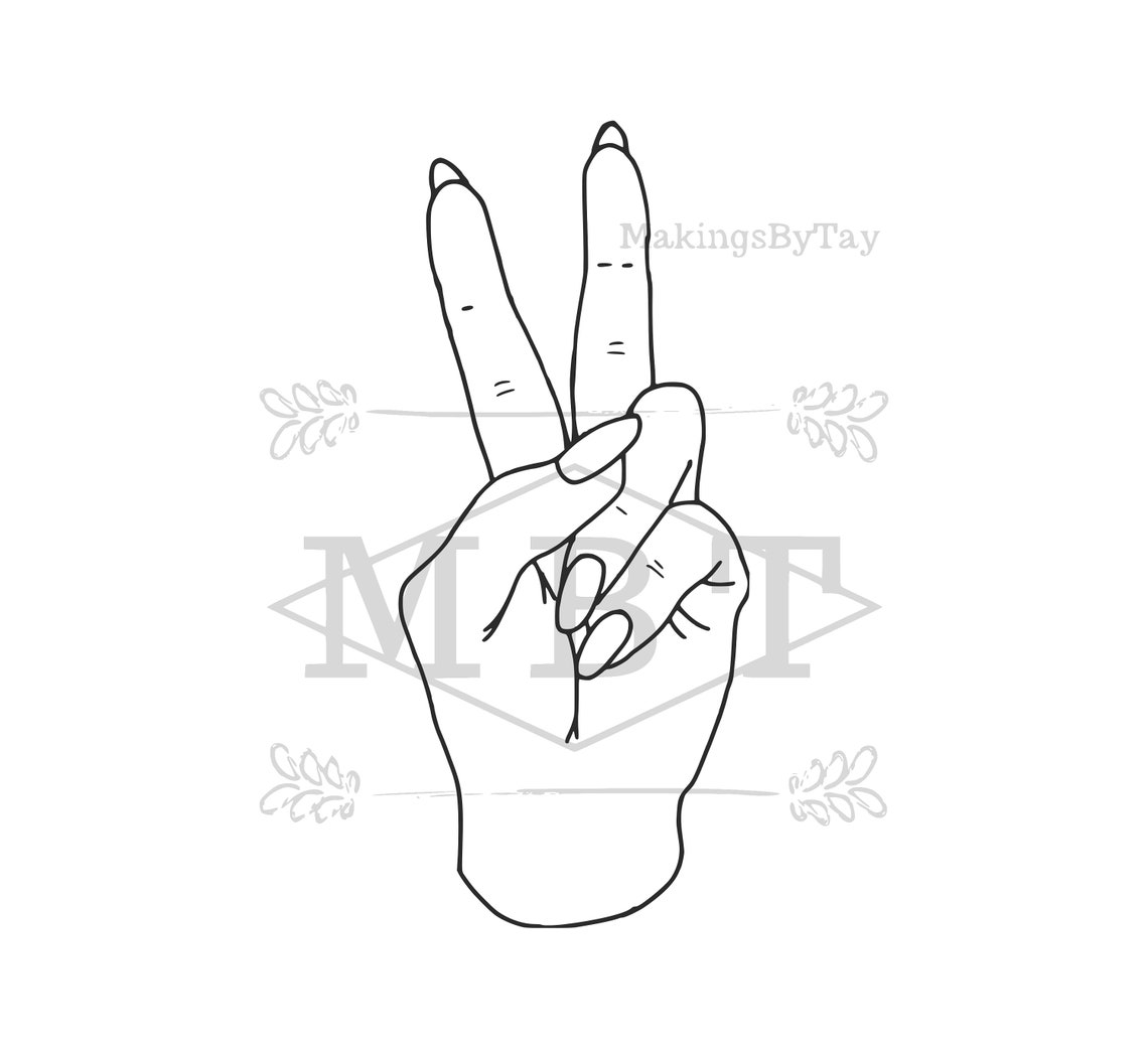 INSTANT DOWNLOAD Hand Peace Sign Symbol Drawn Svg Png Cut File - Etsy