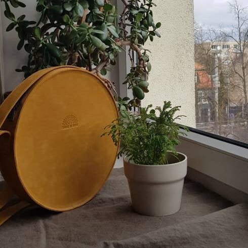 Yellow Round Leather Handbag, Minimalist Leather Handbag, Classic ...