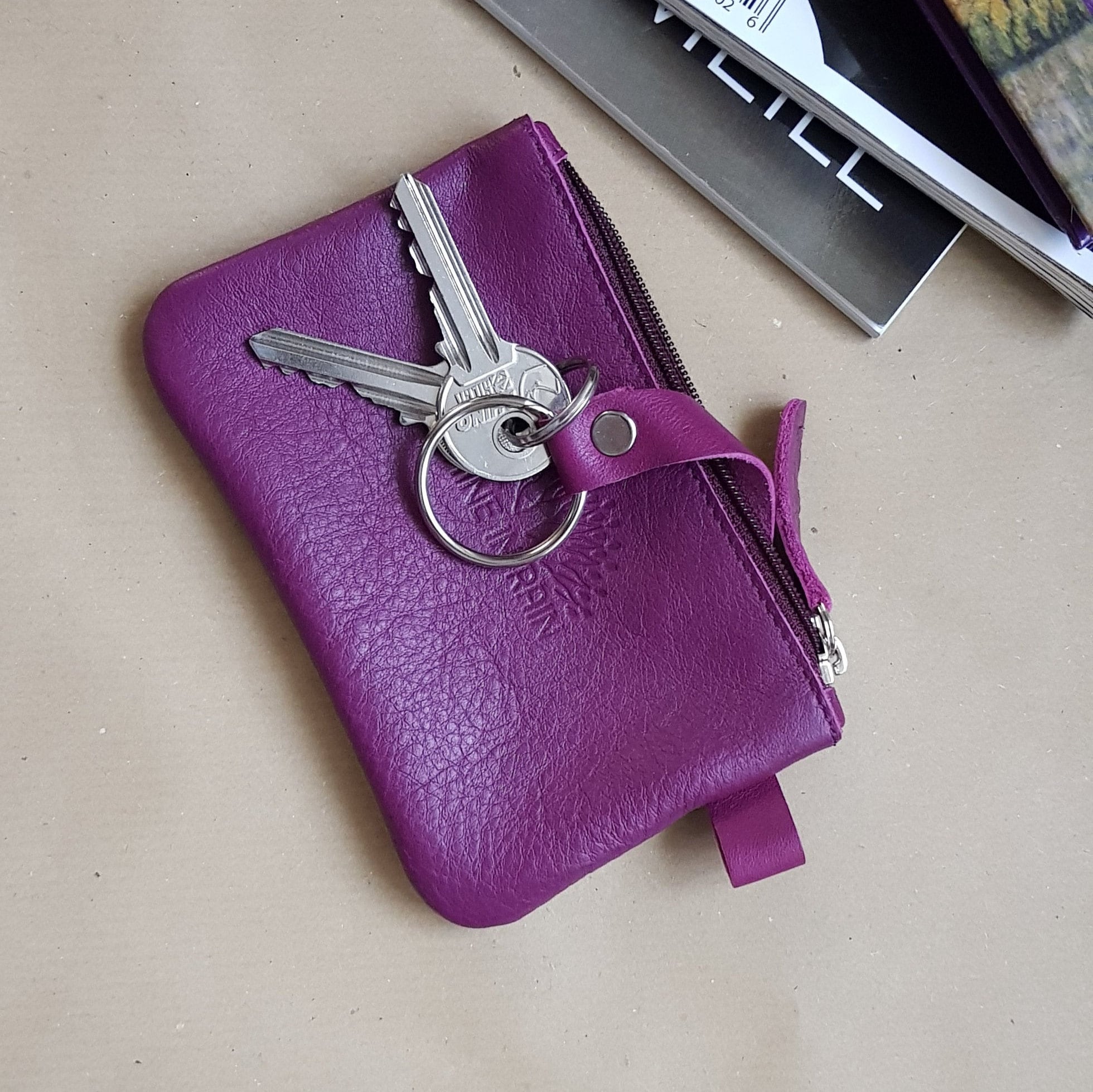 Deep Magenta Keychain for Her, Purple Key Fob, Leather Key Cover, Key ...