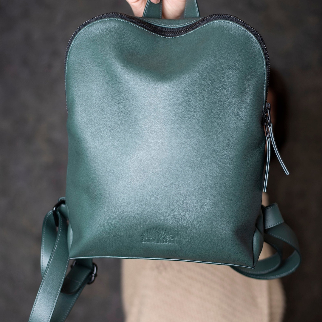 Lightweight Leather Backpack, Soft Leather Green Backpack for Women - Etsy