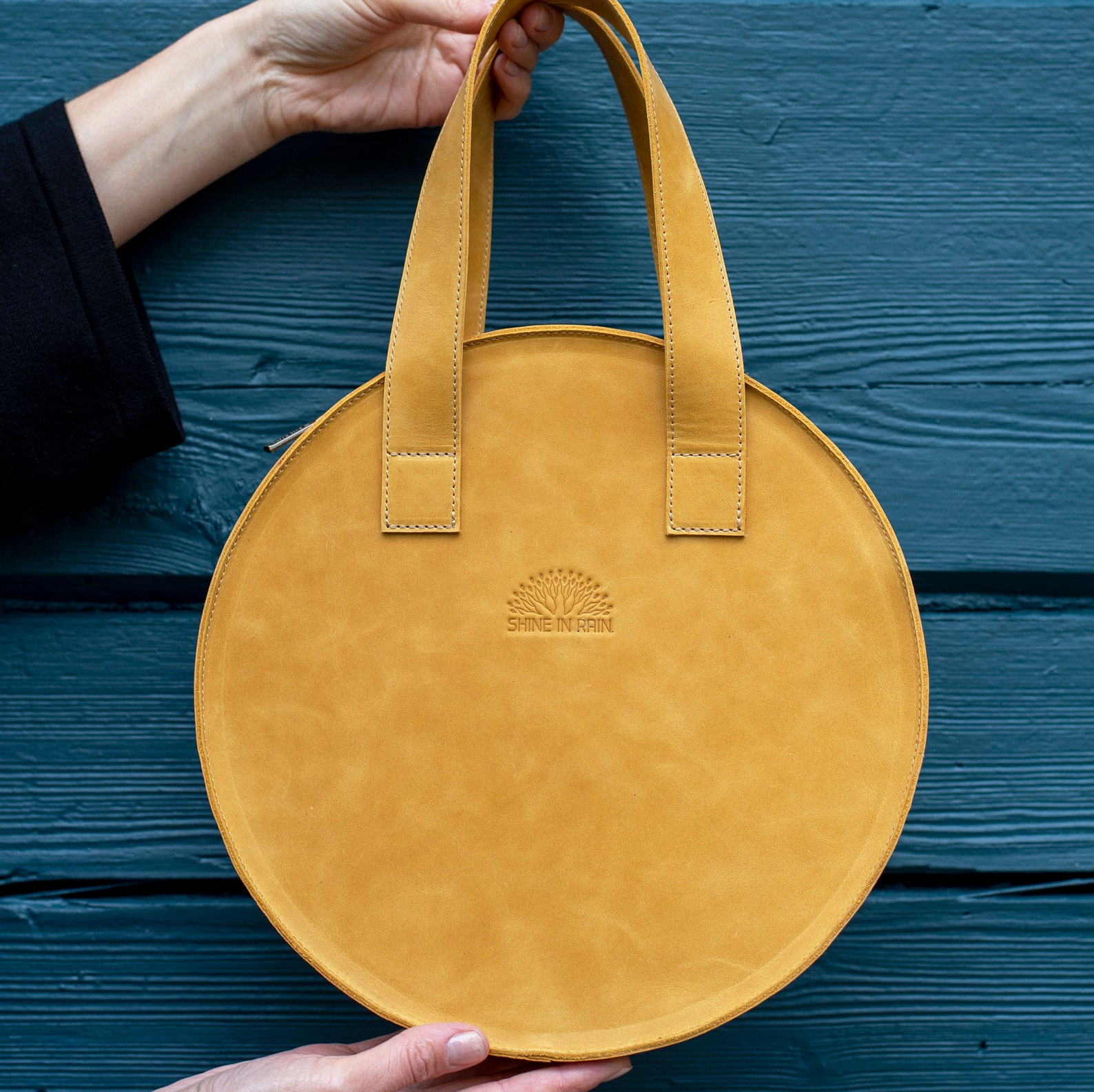Yellow Round Leather Handbag, Minimalist Leather Handbag, Classic ...