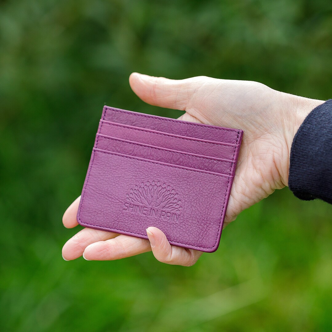 Purple Leather Wallet Thin, Slim Leather Wallet, Personalized Gift for ...