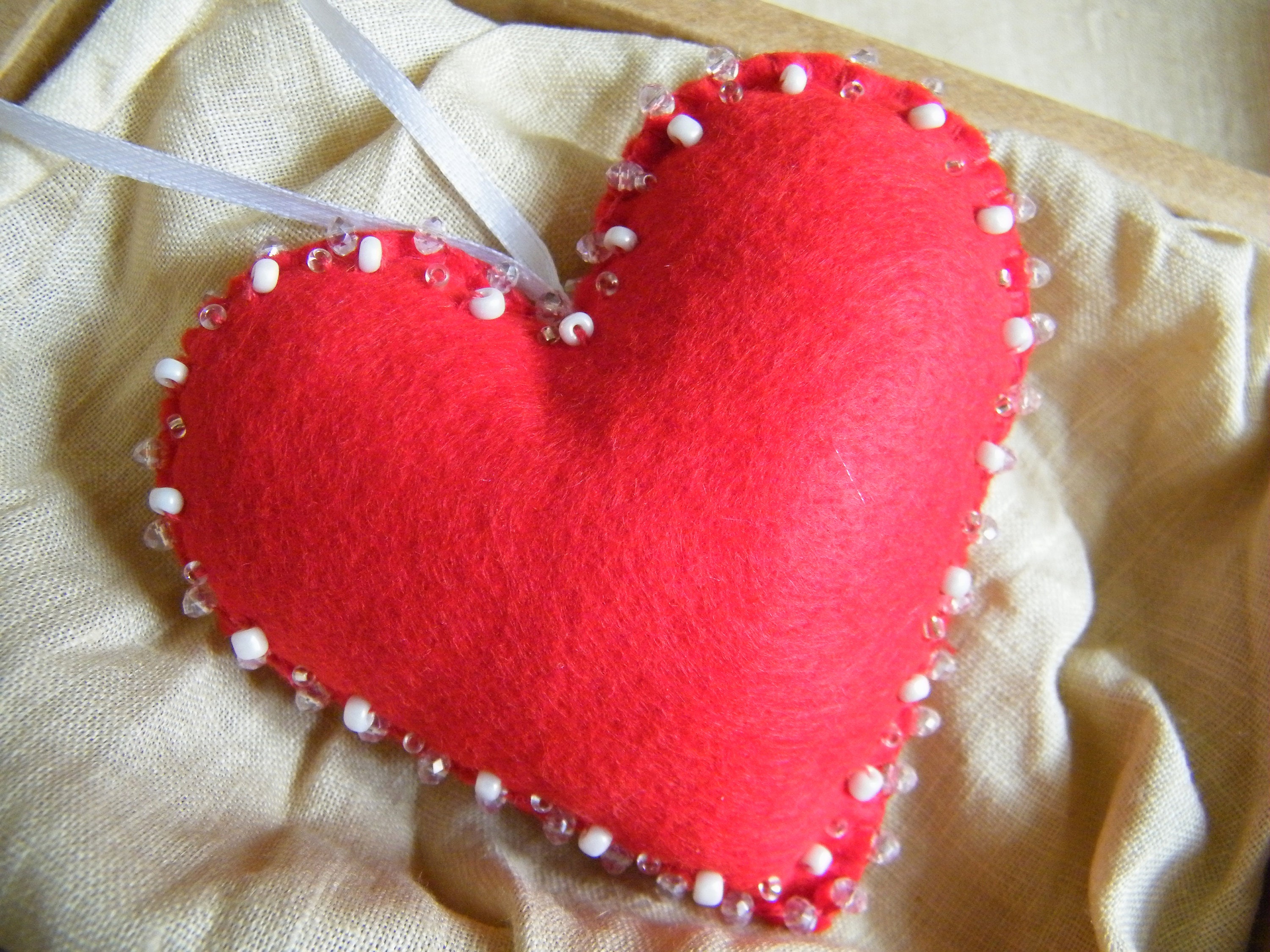 Unique Handmade Red Felt Heart Glass Bead Embroidery Valentine's Gift ...