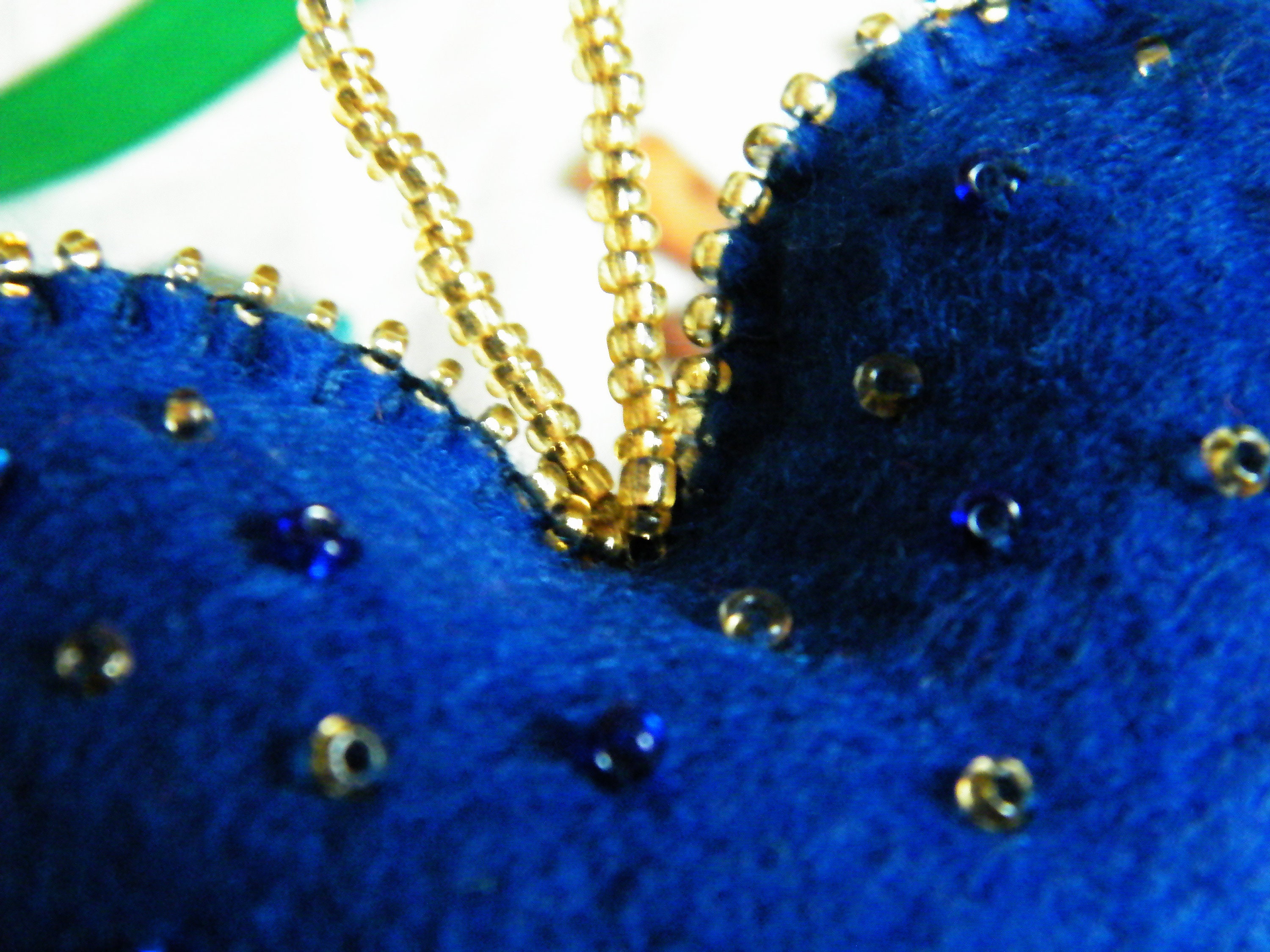 Unique Dark Blue Felt Handmade Heart Ornament Glass Beads Embroidery ...
