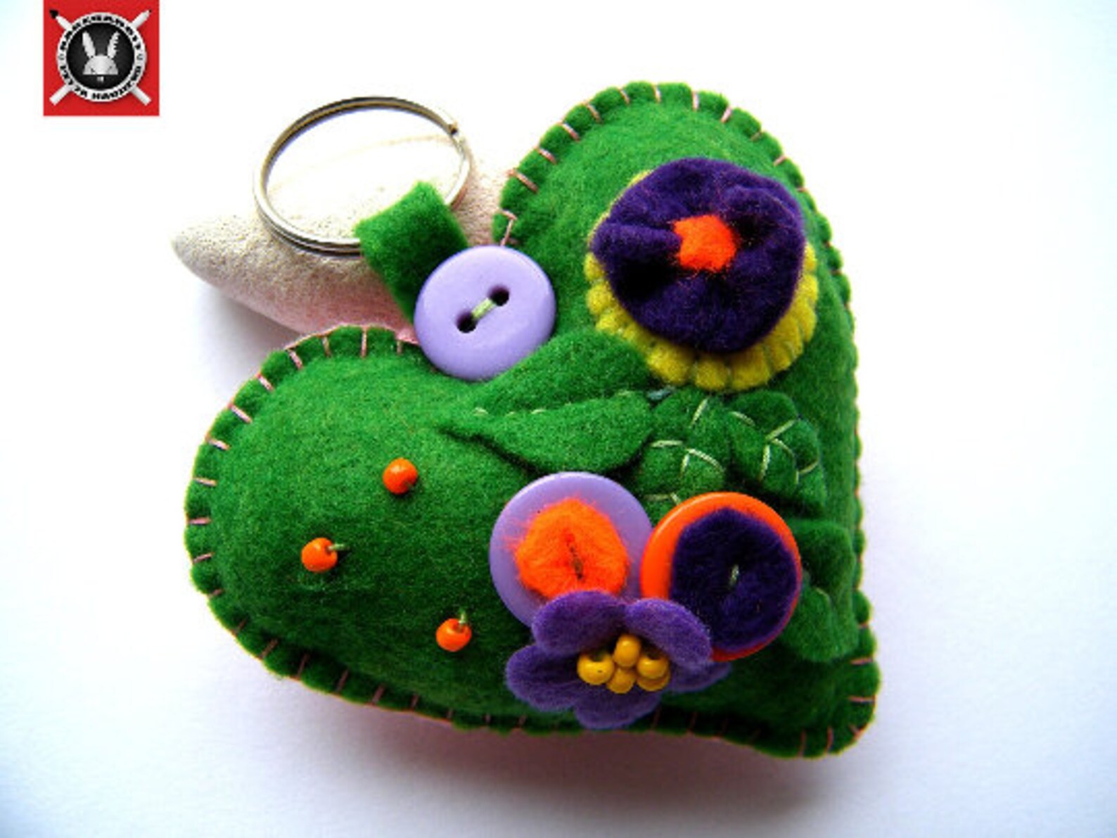 Unique Felt Handmade Heart Double Sided Keychain Pink and Green ...
