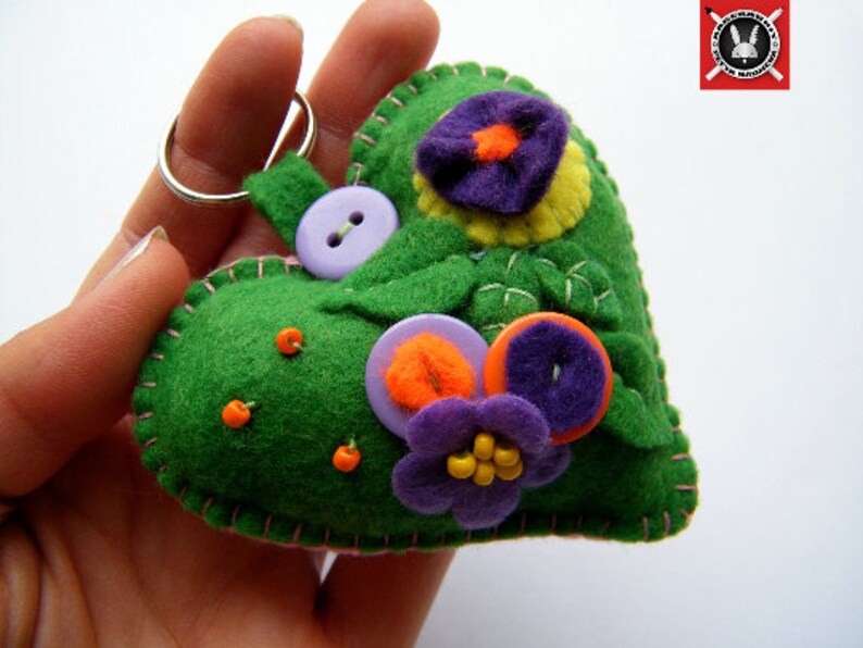Unique Felt Handmade Heart Double Sided Keychain Pink and Green ...