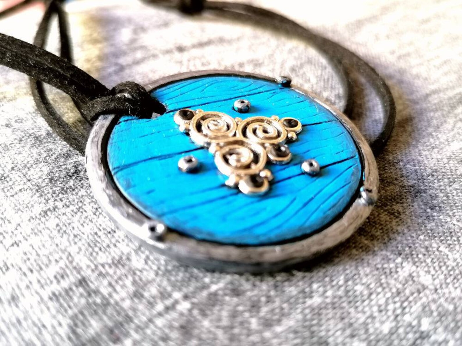 Unique Viking Shield Handmade Polymer Clay Blue Pendant - Etsy
