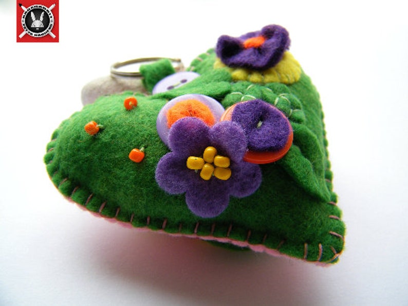 Unique Felt Handmade Heart Double Sided Keychain Pink and Green ...