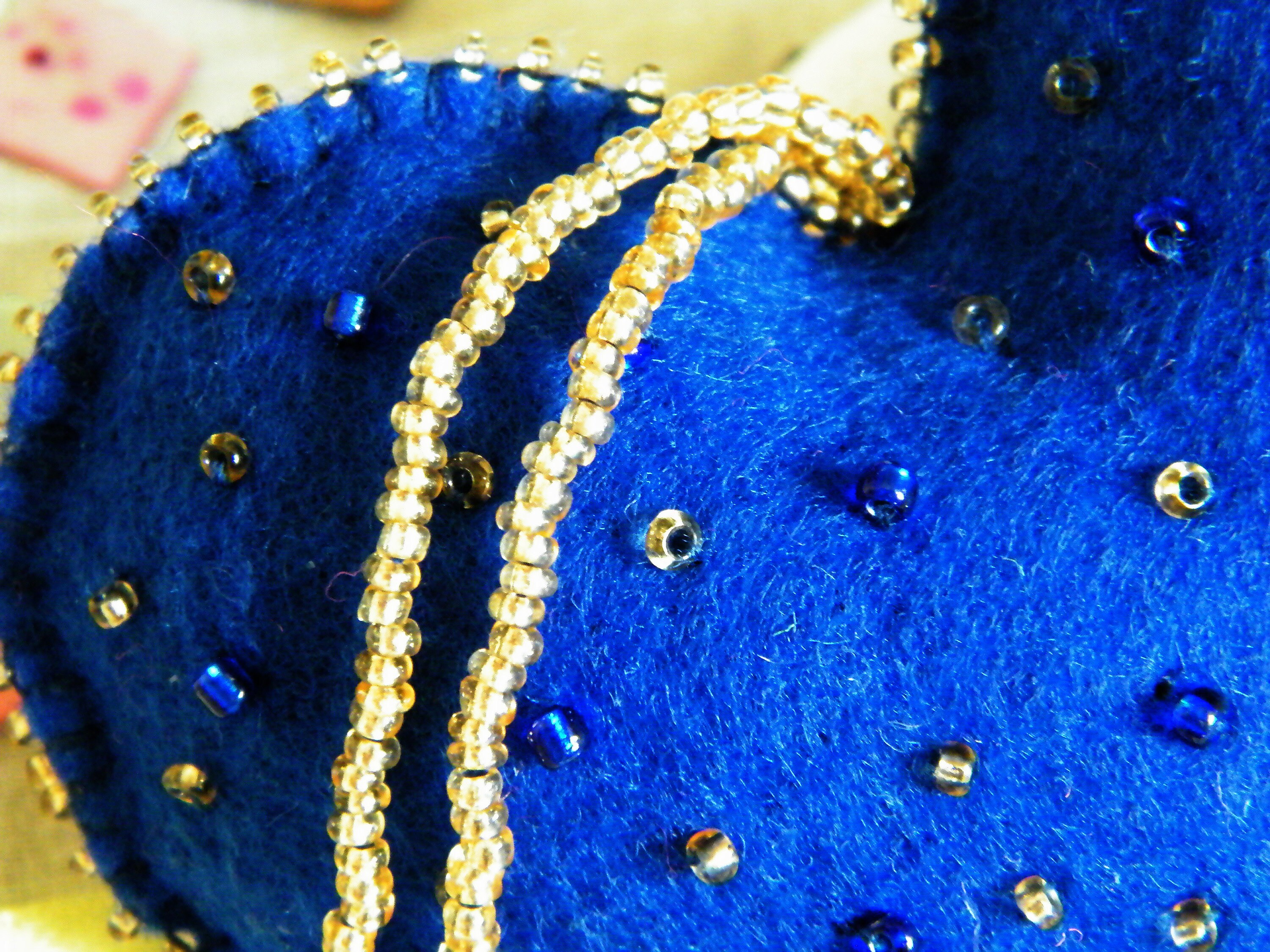 Unique Dark Blue Felt Handmade Heart Ornament Glass Beads Embroidery ...