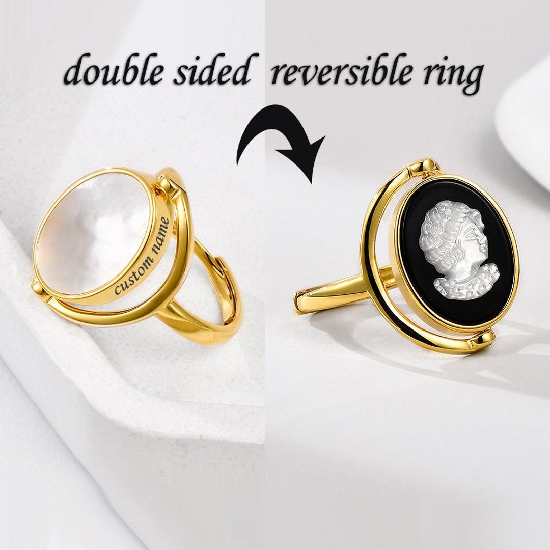 Engraved Flip Ring, Double Sided Ring, Reversible Fidget Ring Gift for ...