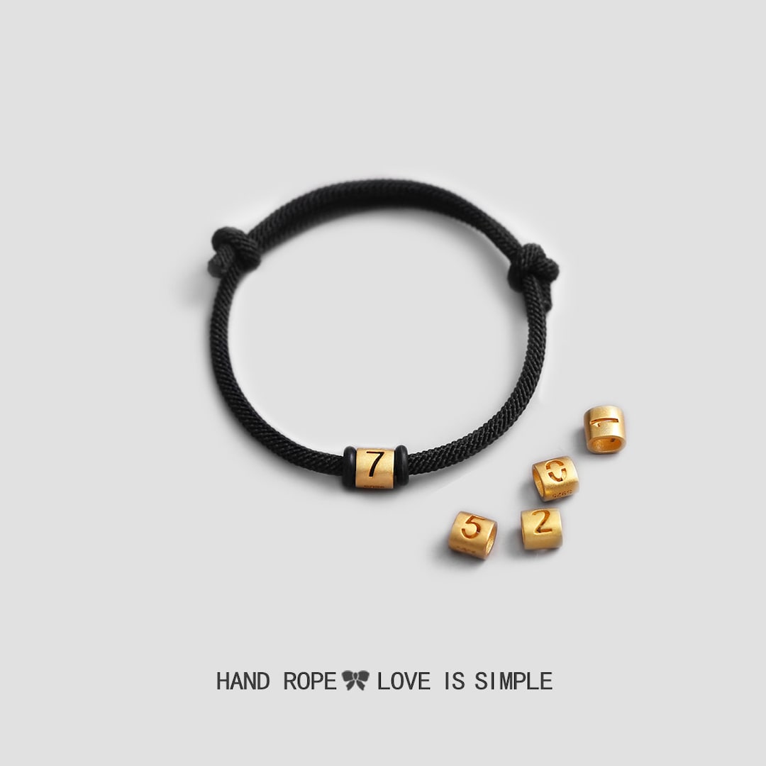 Gold Custom Number Bracelet, Handmade Team Number Cord Bracelet for Men ...