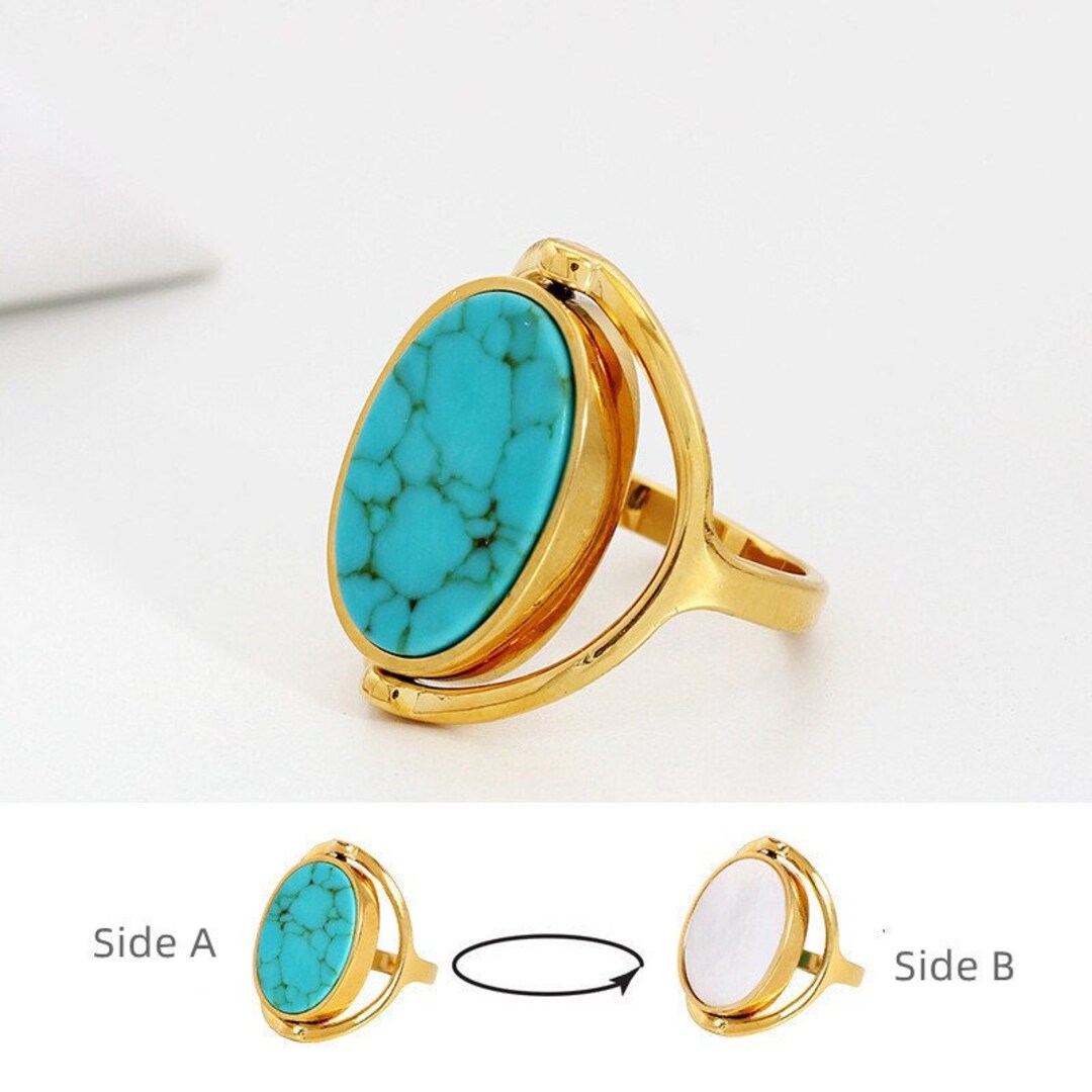 Vintage Reversible Turquoise Ring Personalized 14K Gold Flip Ring - Etsy