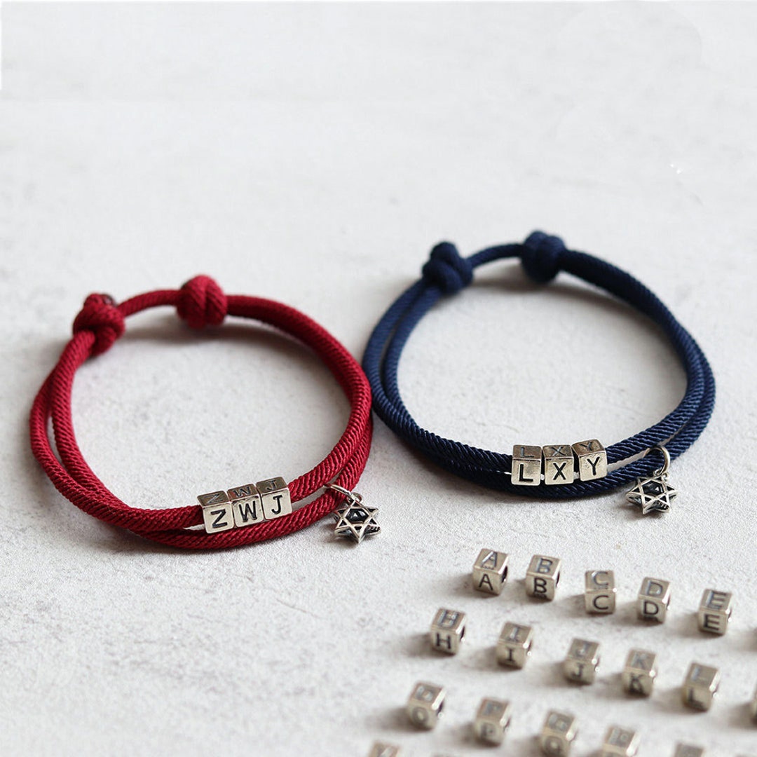 Silver Letter Name Couple Bracelets Angel Number Couple Jewelry ...