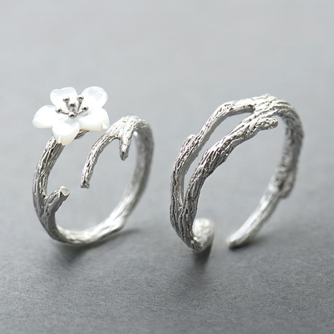 Matching Couple Promise Rings, Sterling Silver Sakura Theme Birthday ...