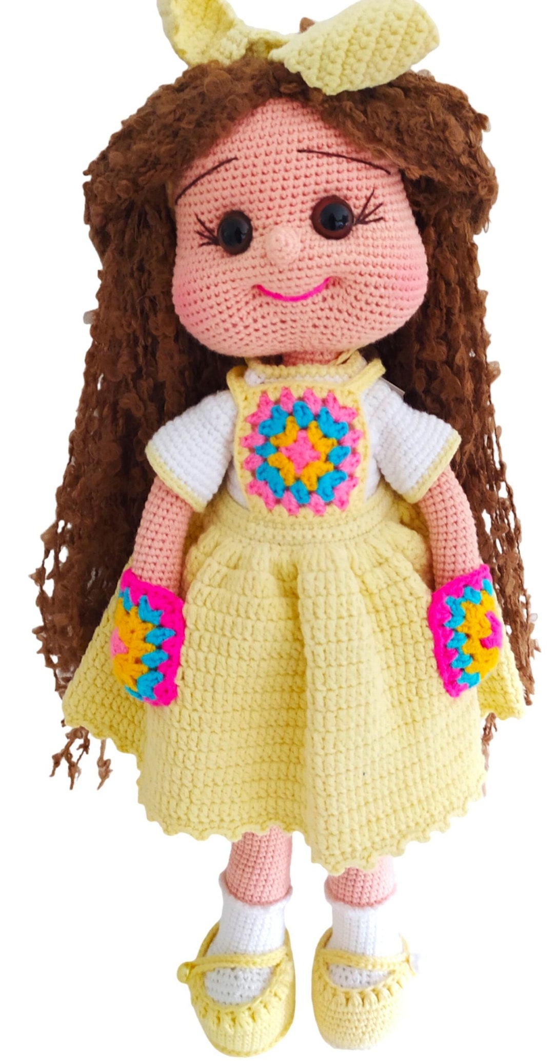 Hand Knitted Yellow Granny Square Baby Girl Curly Hair - Etsy