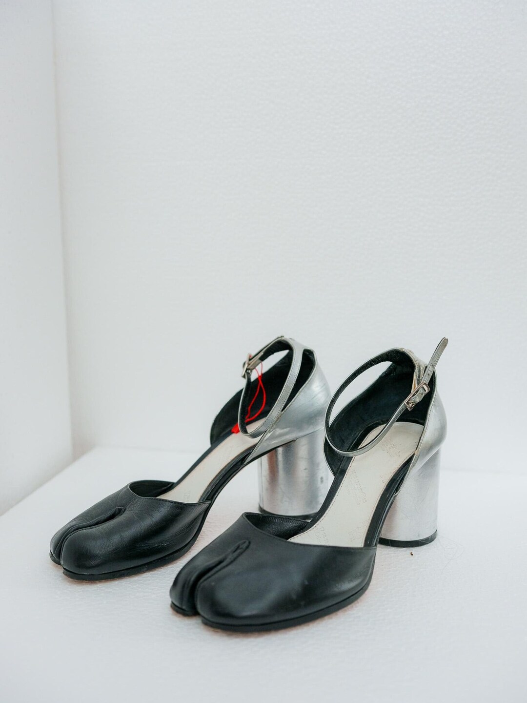 Maison Margiela Black and Silver Ankle Strap Stacked Tabi Maison Margiela Black and Silver Ankle Strap Stacked Tabi