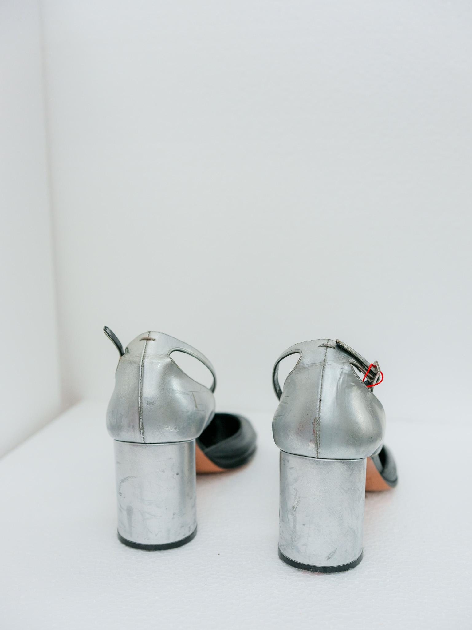 Maison Margiela Black and Silver Ankle Strap Stacked Tabi Maison Margiela Black and Silver Ankle Strap Stacked Tabi